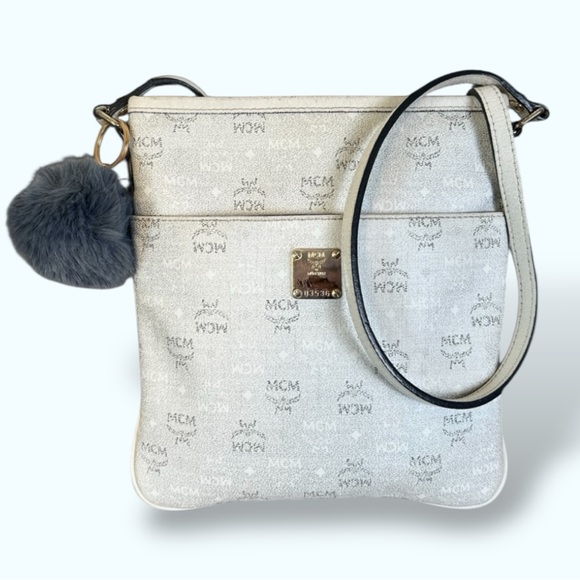 MCM | Bags | Mcm White And Gray Crossbody Bag In Traditional Monogram ...
